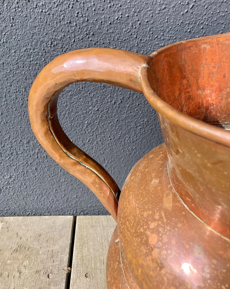 Large Antique 19th Century Hammered French Copper Water Jug with Handle ...