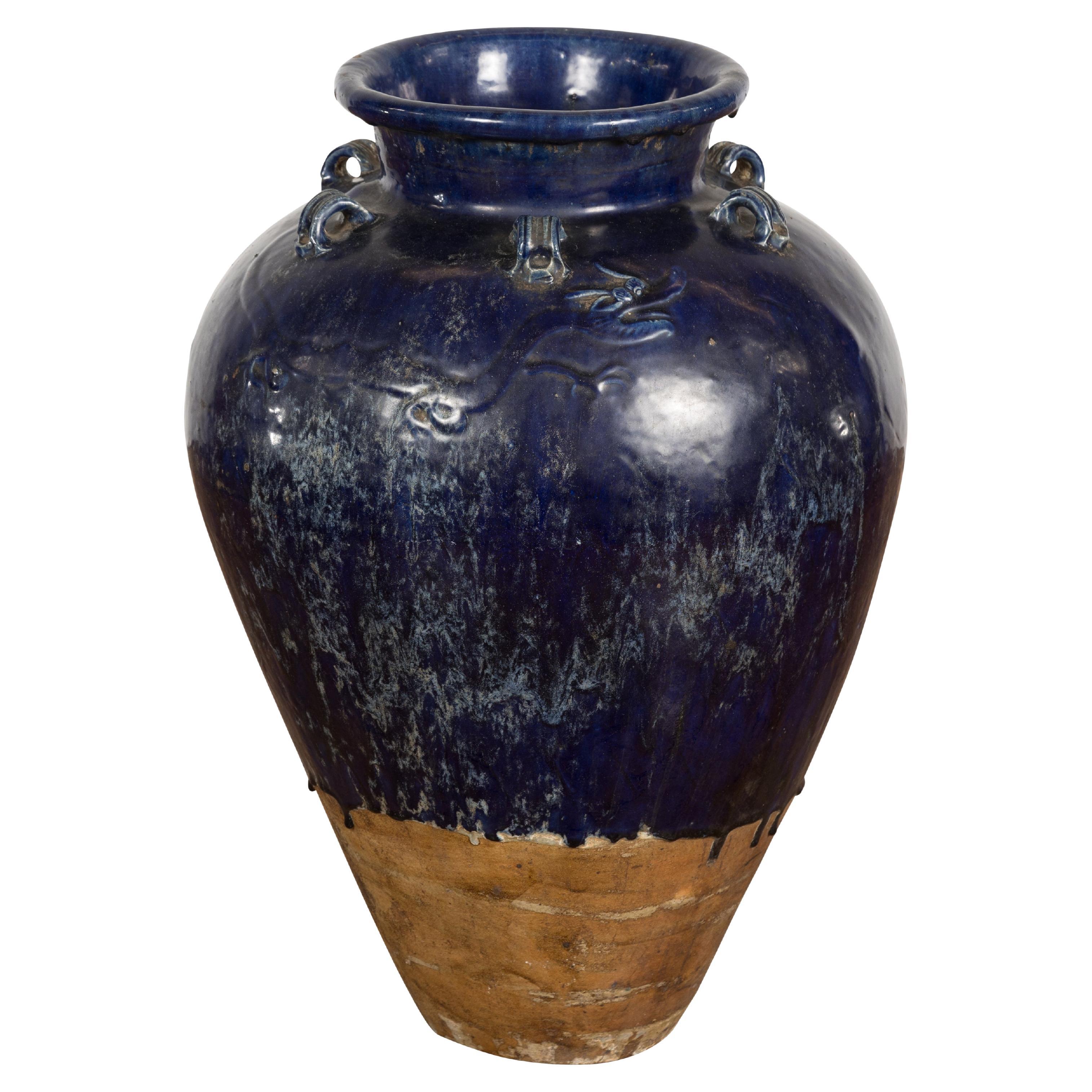 Large Antique 19th Century Thai Cobalt Blue Martaban Jar with Dragon ...