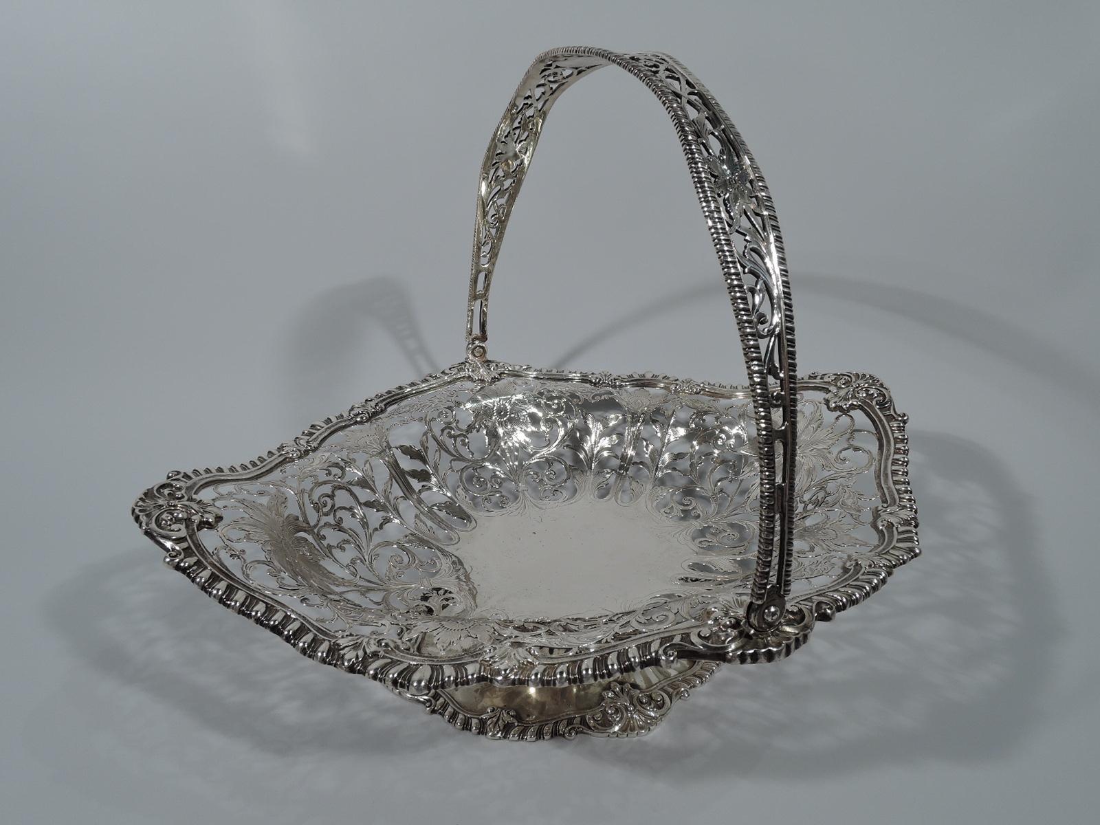 Large Antique American Sterling Silver Flower Basket For Sale at ...
