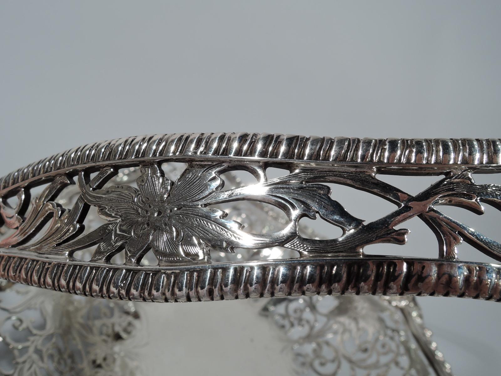 Large Antique American Sterling Silver Flower Basket For Sale at ...