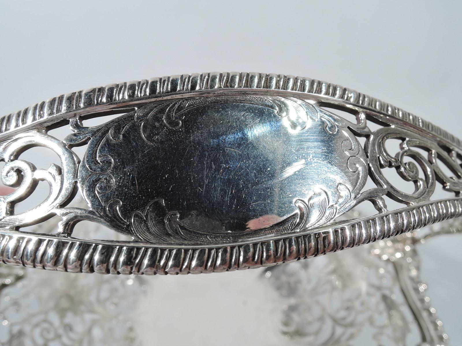 Large Antique American Sterling Silver Flower Basket For Sale at ...