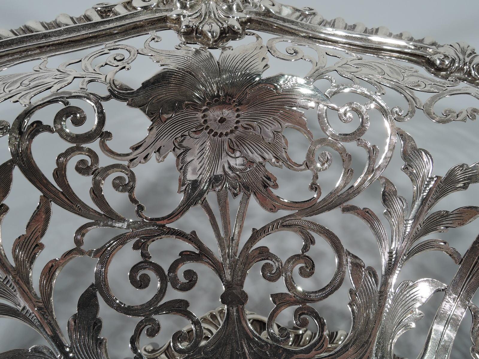 Large Antique American Sterling Silver Flower Basket For Sale at ...