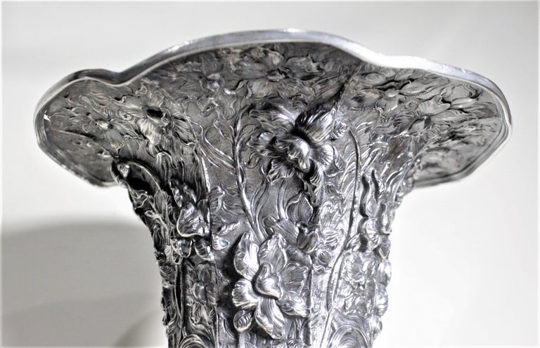 Large Antique Art Nouveau Silver Plated Trumpet Vase with Repousse ...