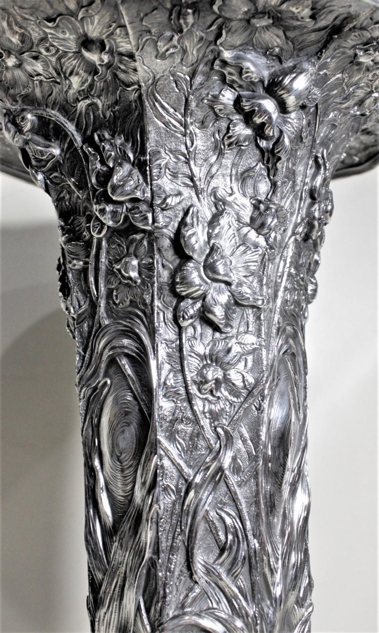 Large Antique Art Nouveau Silver Plated Trumpet Vase with Repousse ...