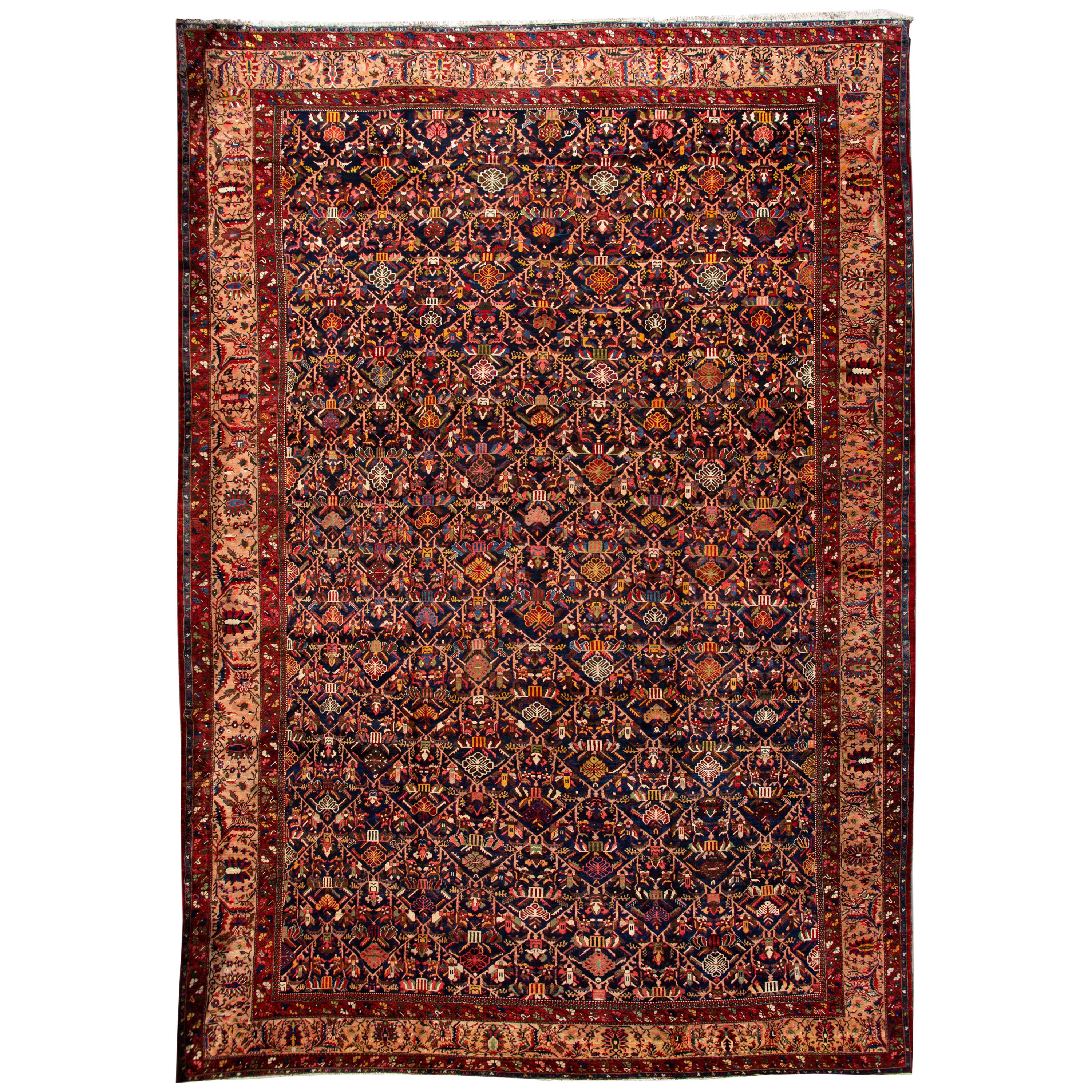 Multicolor Antique Persian Bakhtiari Handmade Allover Designed Wool Rug ...