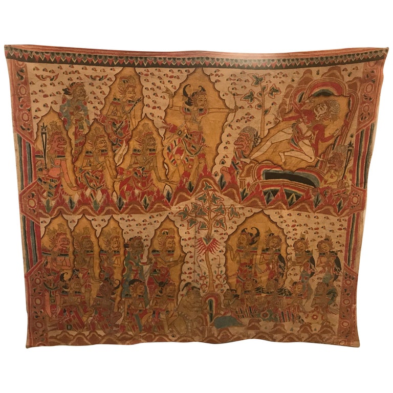Large Antique Balinese Hand Woven and Painted Batik Tapestry For Sale ...