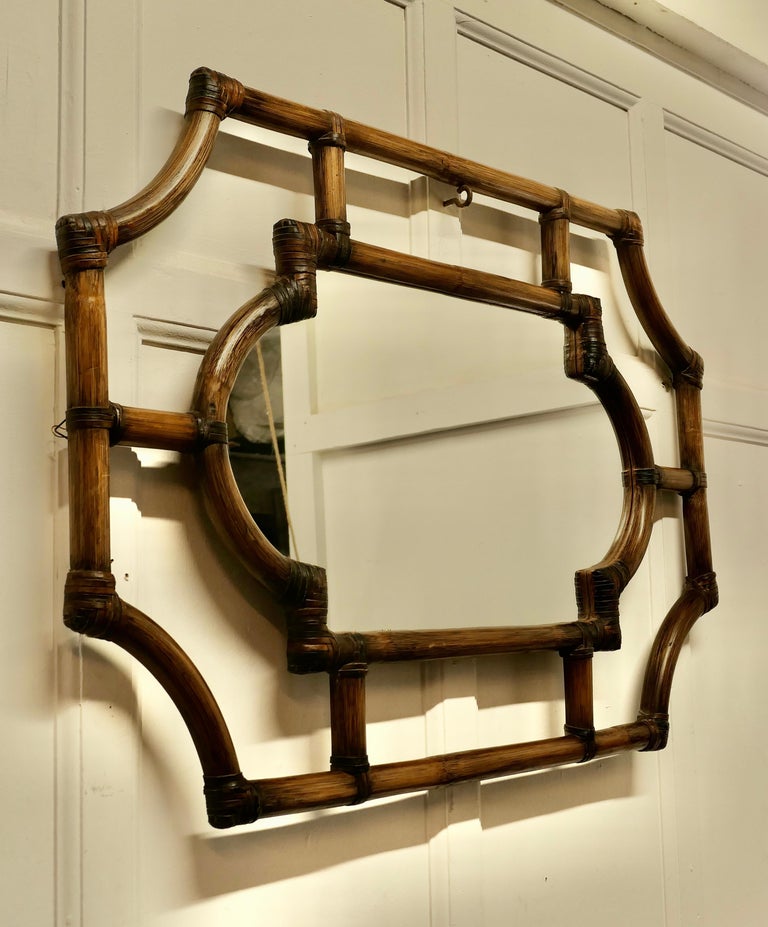 Large Antique Bamboo Wall Mirror For Sale at 1stDibs