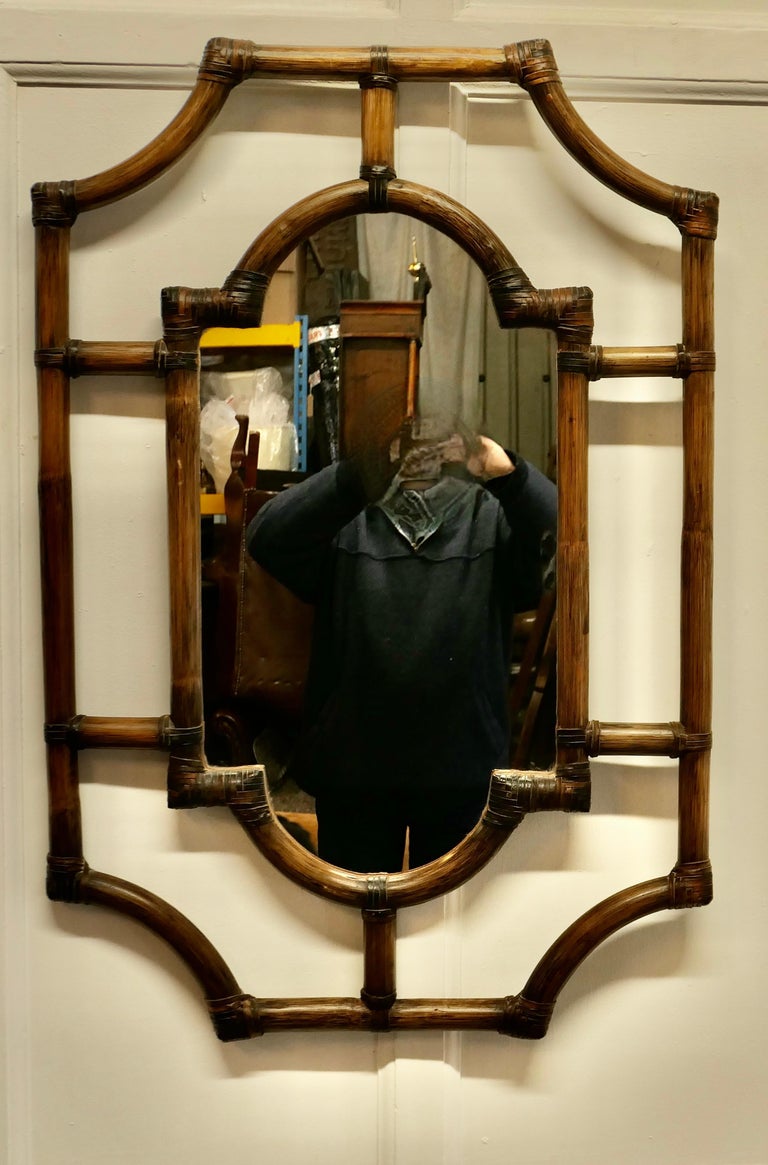 Large Antique Bamboo Wall Mirror For Sale at 1stDibs