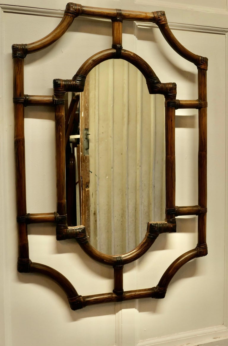 Large Antique Bamboo Wall Mirror For Sale at 1stDibs