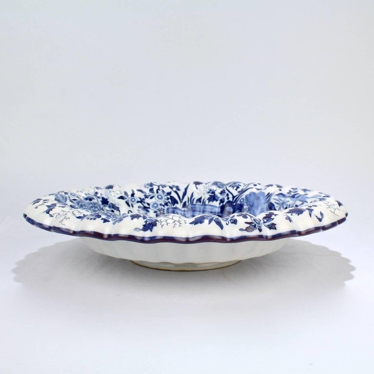 Large Antique Blue and White Delft Pottery Ribbed or Lobed Bowl, 19th ...