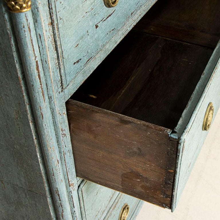 Large Antique Blue Painted Oak Chest of 5 Drawers at 1stDibs | antique ...