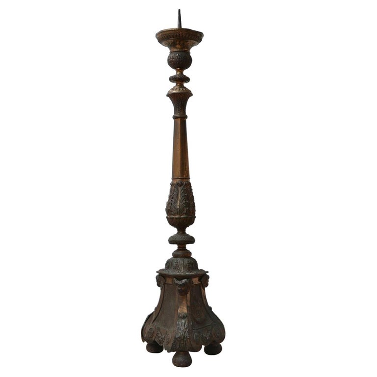 Large Antique Brass Church Floor Candlestick at 1stDibs