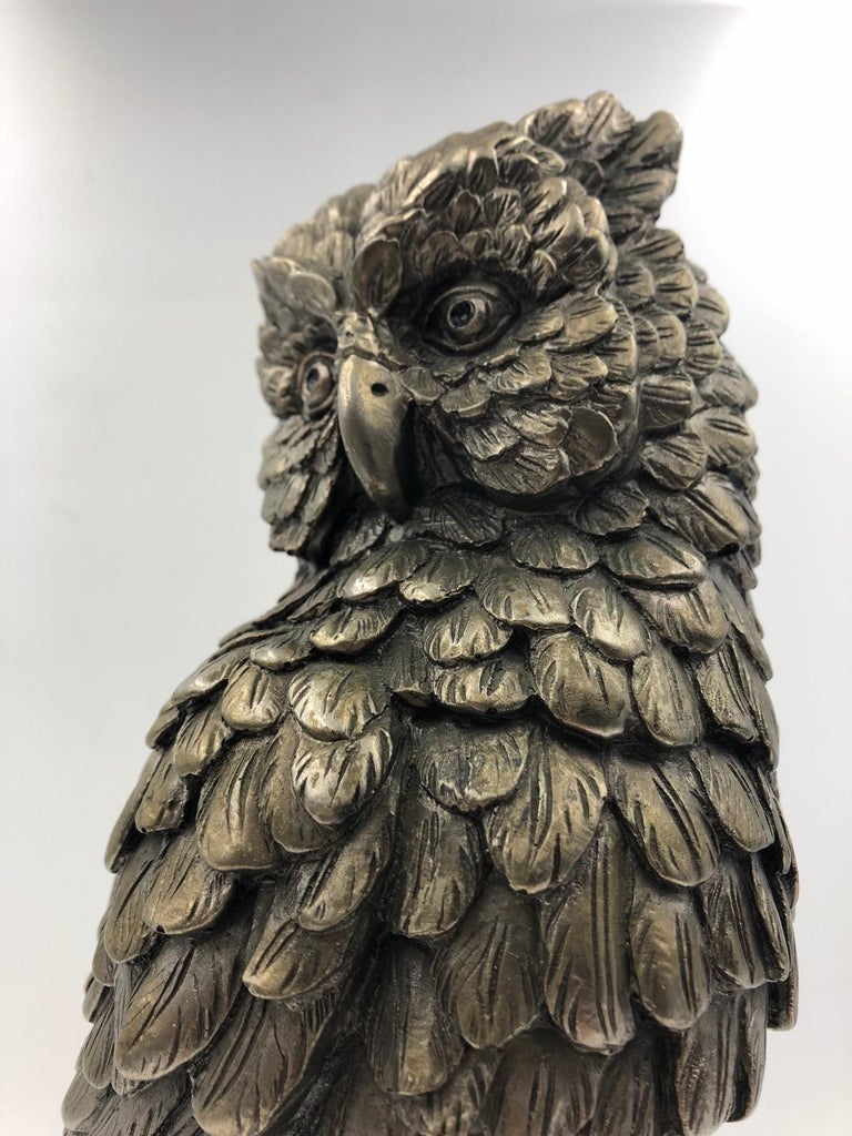 Large Antique Brass Silvered Owl Sculpture, circa 1890 For Sale at 1stDibs