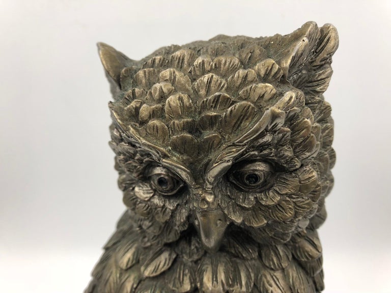 Large Antique Brass Silvered Owl Sculpture, circa 1890 For Sale at 1stDibs