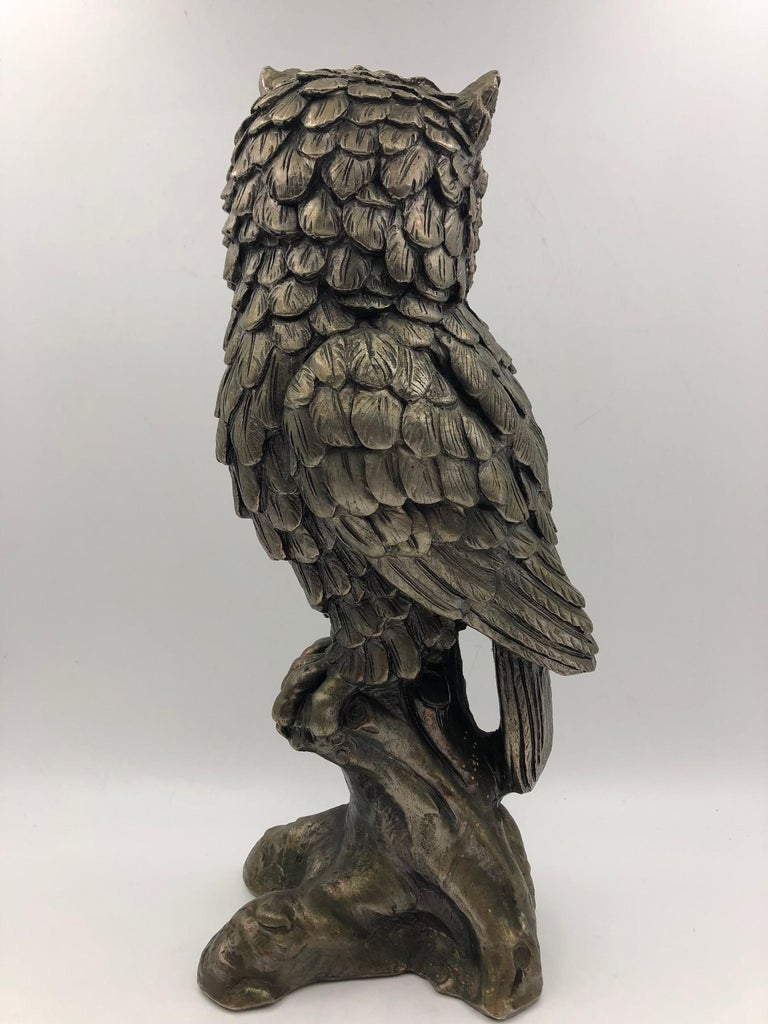 Large Antique Brass Silvered Owl Sculpture, circa 1890 For Sale at 1stDibs