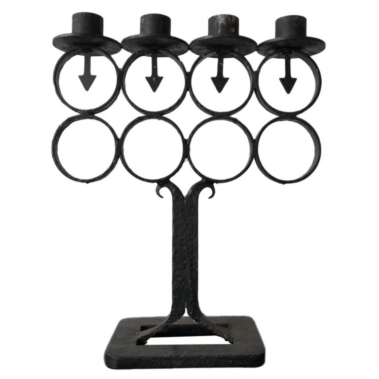 Large Antique Cast Iron Swedish Four Arm Candlestick For Sale at 1stDibs