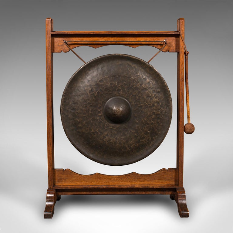 Large Antique Ceremonial Dinner Gong, English, Oak, Bronze, Victorian ...