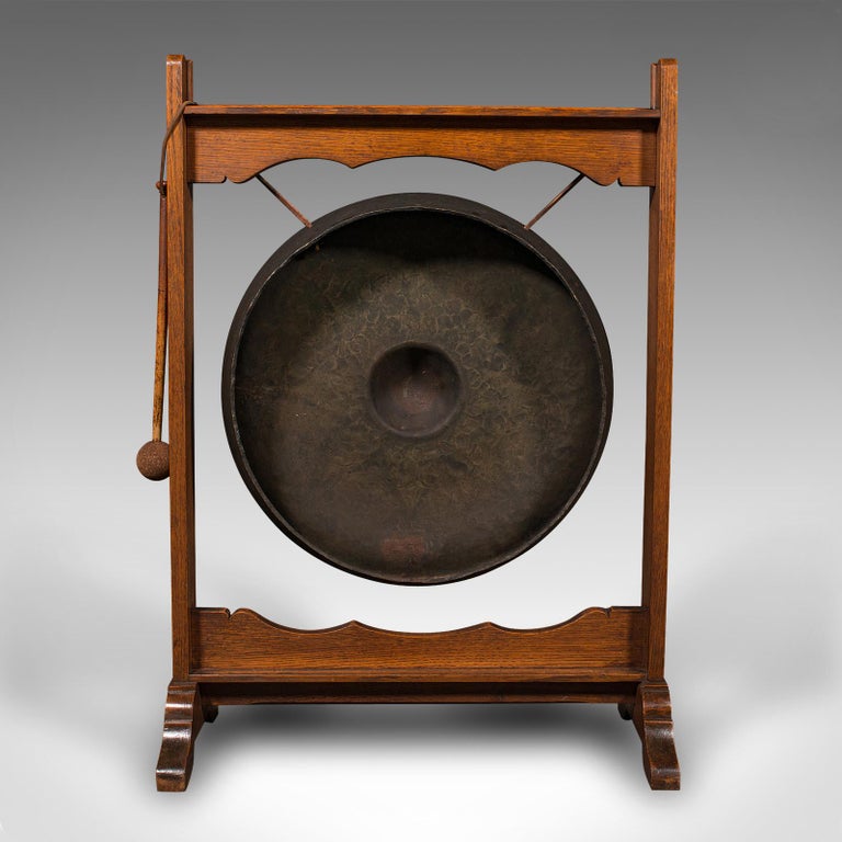 Large Antique Ceremonial Dinner Gong, English, Oak, Bronze, Victorian ...