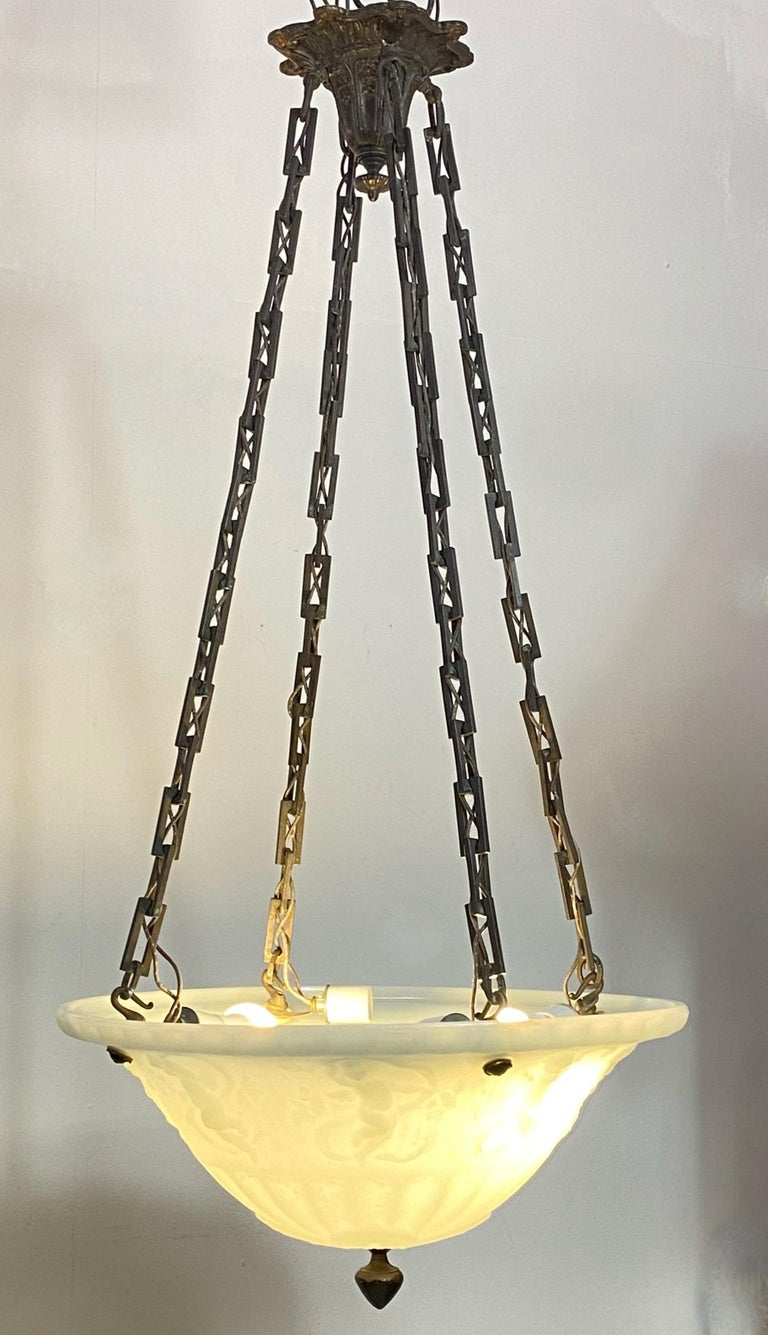 Large Antique Chicago Glass Co. Cast Glass Hanging Light Fixture, circa ...