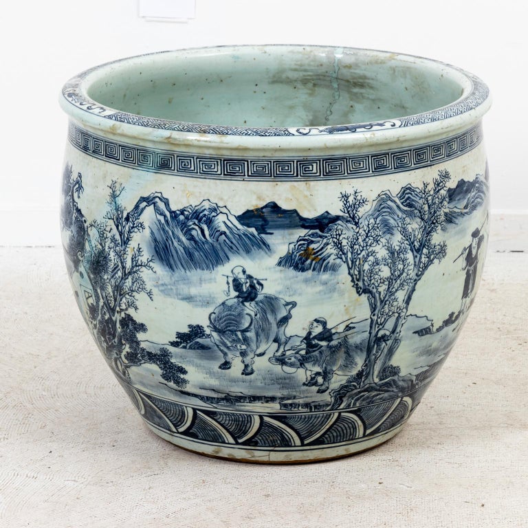 Large Antique Chinese Blue and White Cache Pot at 1stDibs | blue and ...