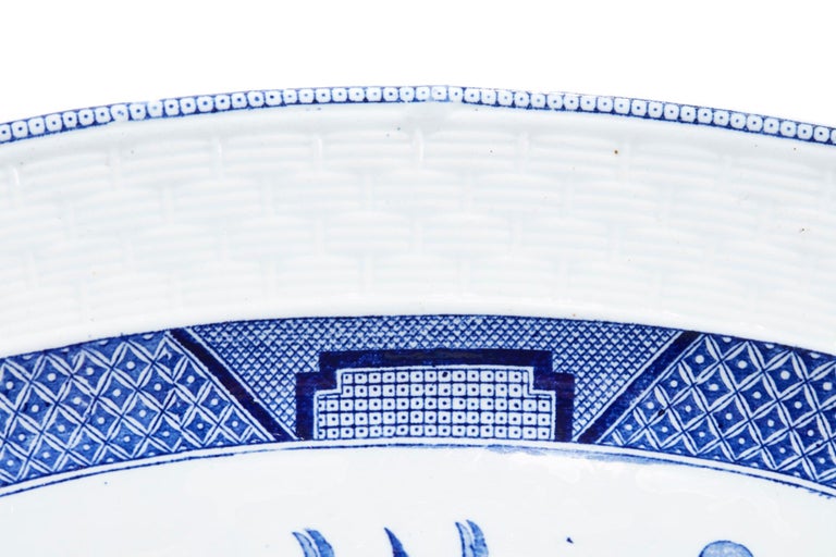 Large Antique Chinese Blue and White Willow Pattern Meat Platter at 1stDibs