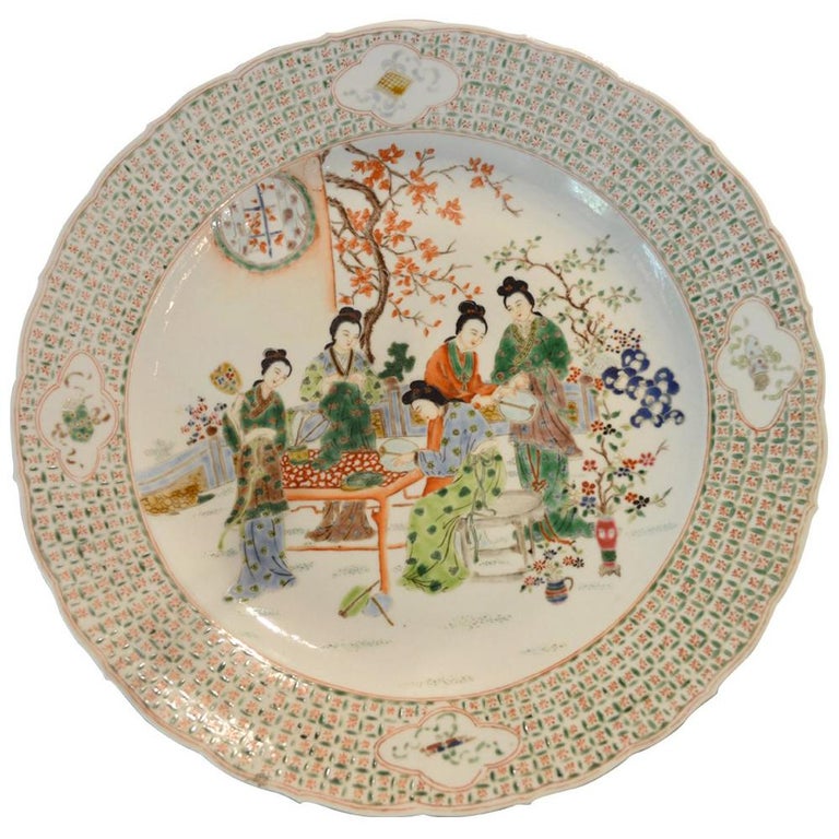 Large Antique Chinese Famille Verte Décorative Plate at 1stDibs