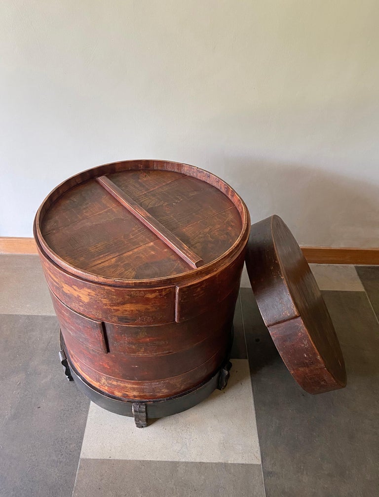 Antique Chinese Round Table, Lacquer Multilayered Bao Container For ...