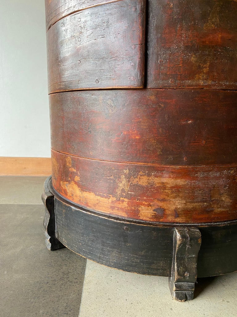 Antique Chinese Round Table, Lacquer Multilayered Bao Container For ...