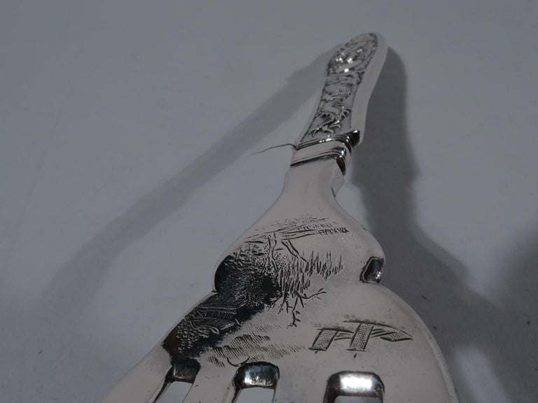 Large Antique Chinese Silver Dragon Serving Fork by Cumwo For Sale at ...