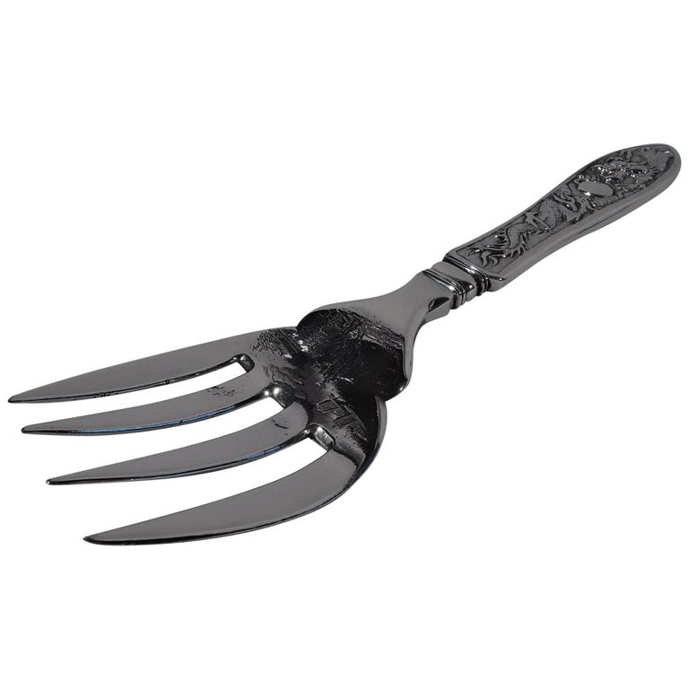 Large Antique Chinese Silver Dragon Serving Fork by Cumwo For Sale at ...