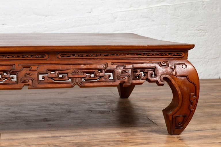 Large Antique Chinese Teak Wood Coffee Table with Hand Carved Scrolled ...