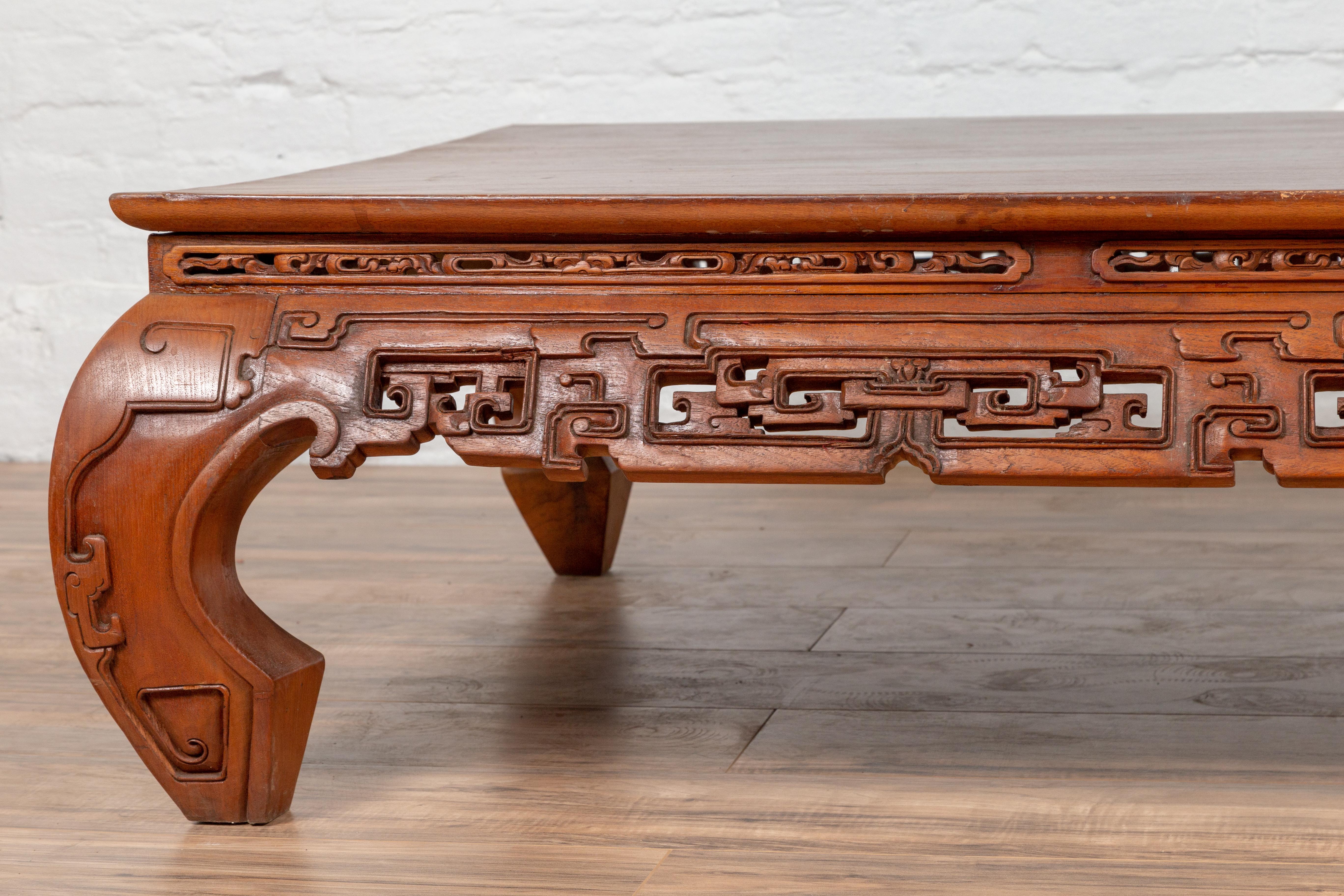 Large Antique Chinese Teak Wood Coffee Table with Hand Carved Scrolled ...