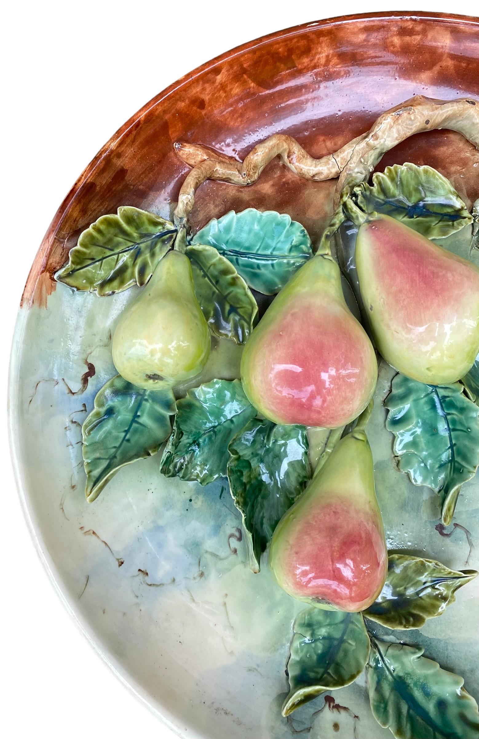 Large Antique Continental Majolica Wall Plaque of Pears on Vine For ...