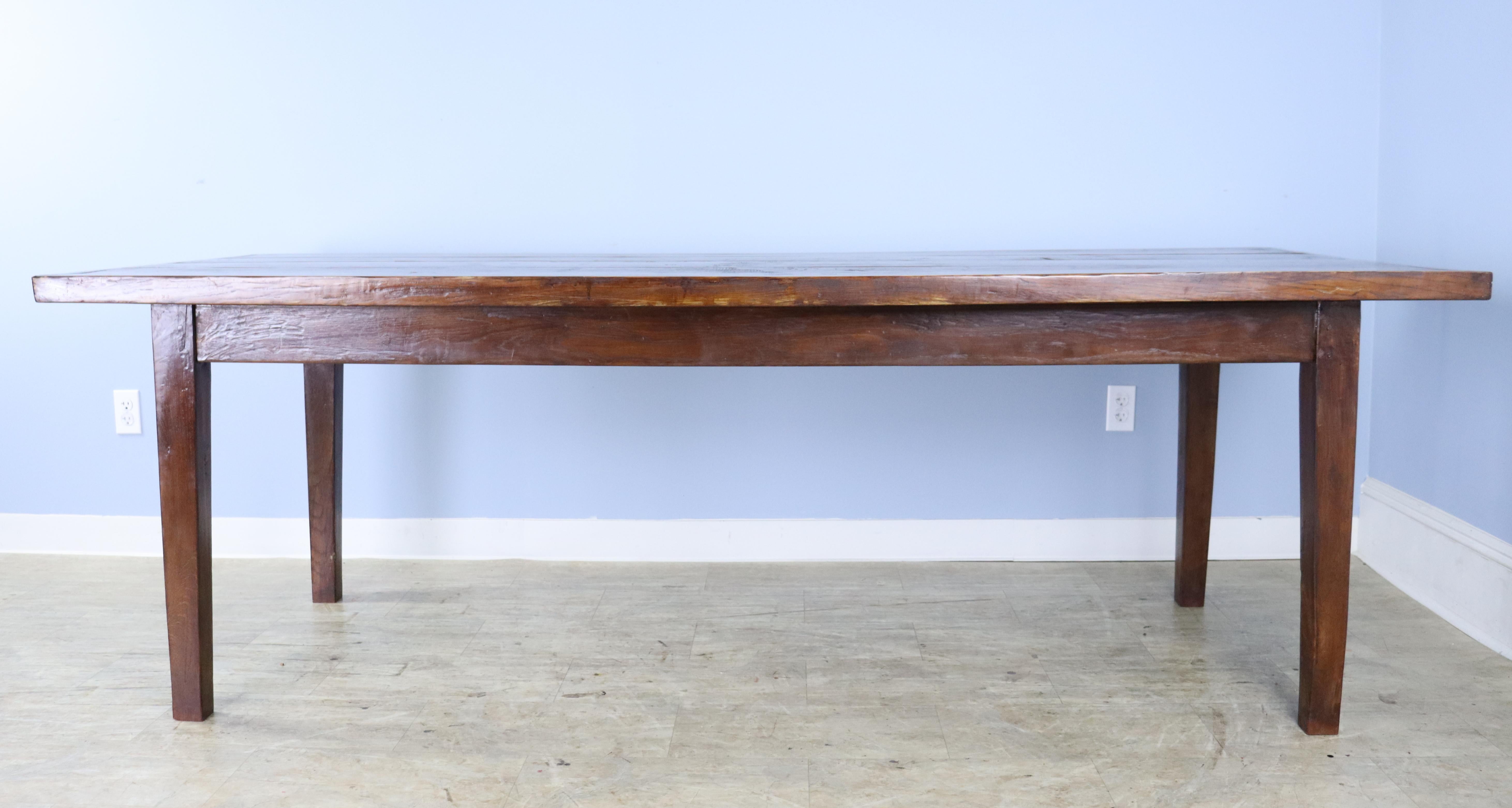 Large Antique Country Farm Table with Thick Oak Top and Fruitwood Base ...