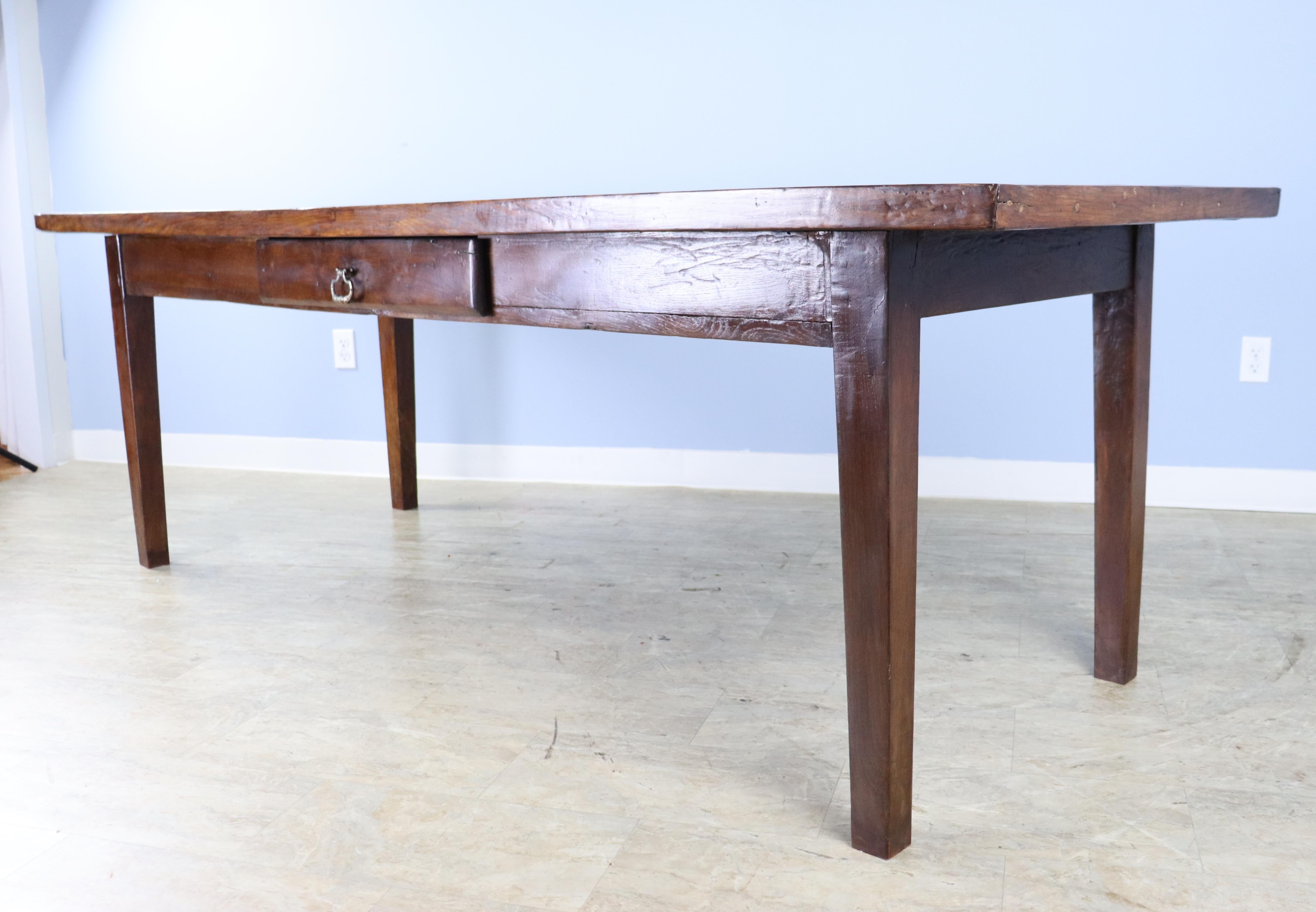 Large Antique Country Farm Table with Thick Oak Top and Fruitwood Base ...