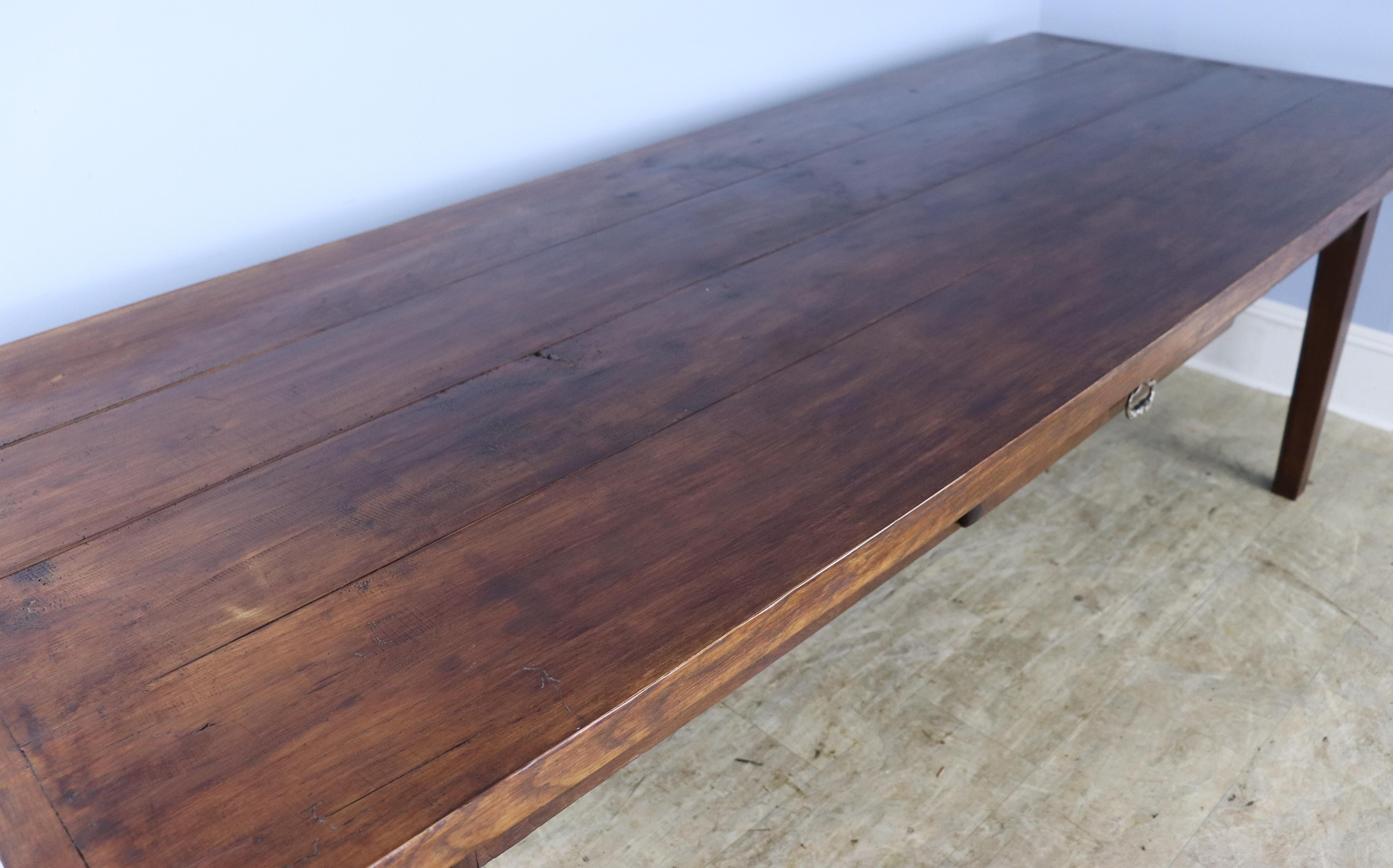 Large Antique Country Farm Table with Thick Oak Top and Fruitwood Base ...