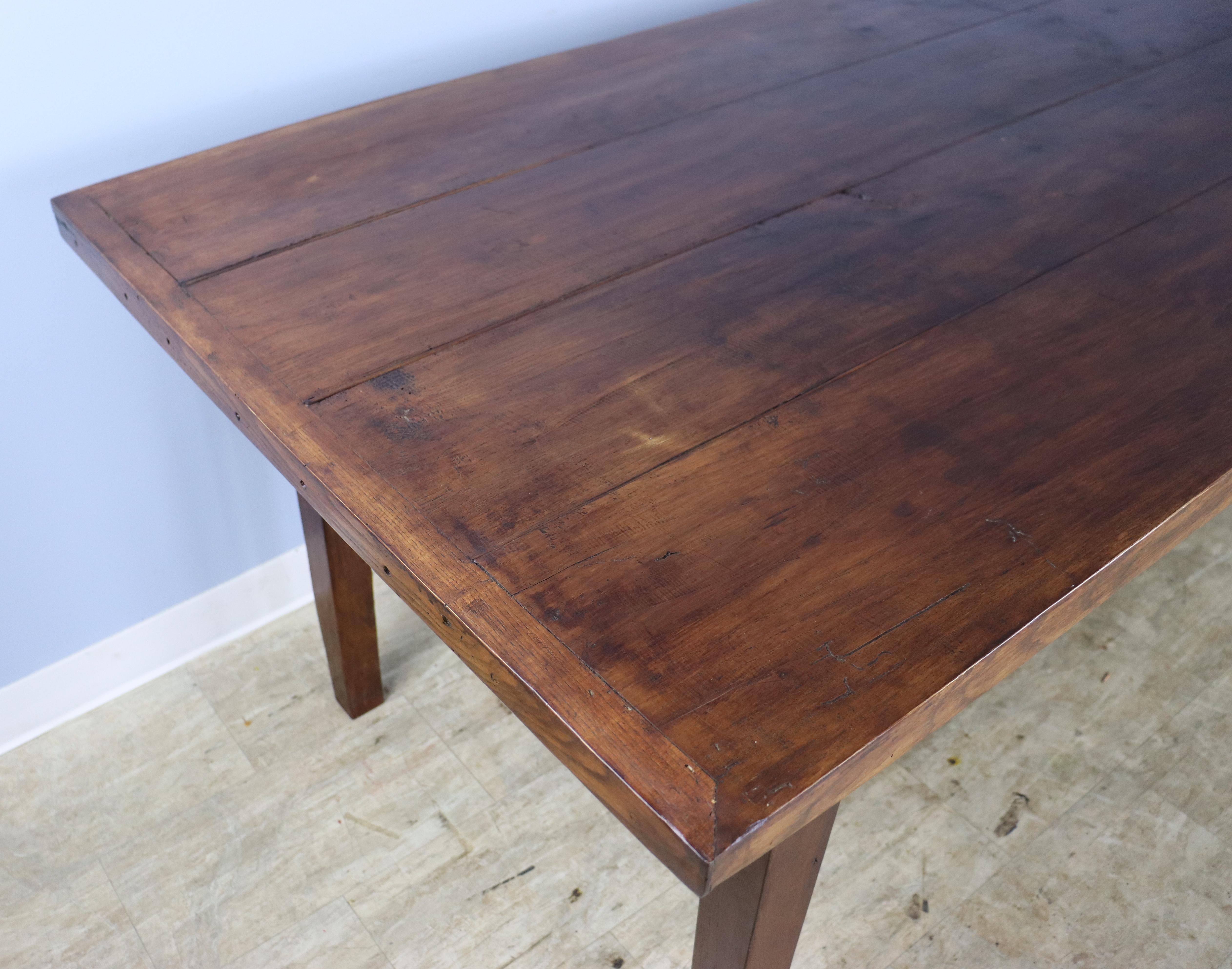 Large Antique Country Farm Table with Thick Oak Top and Fruitwood Base ...
