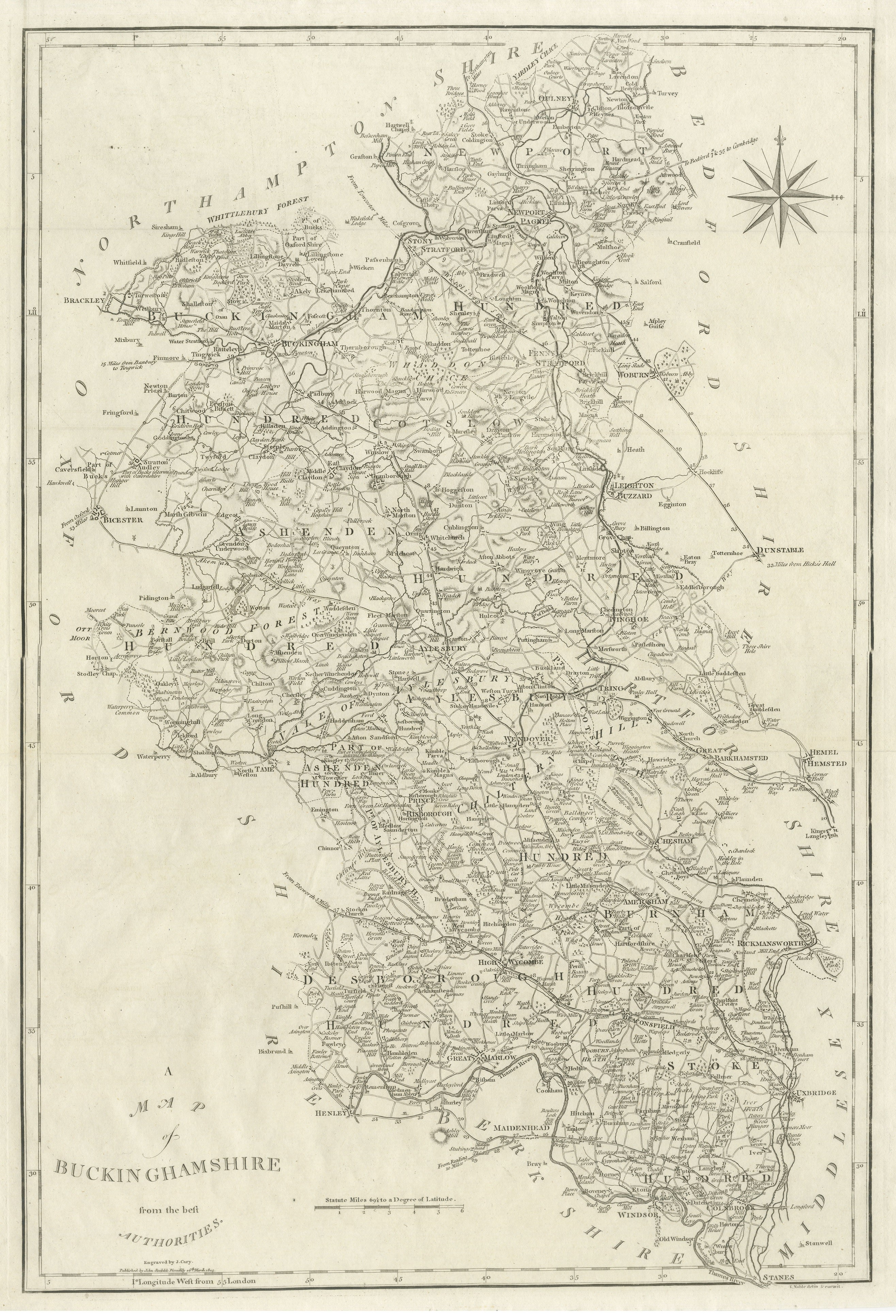 Large Antique County Map of Buckinghamshire, England For Sale at 1stDibs