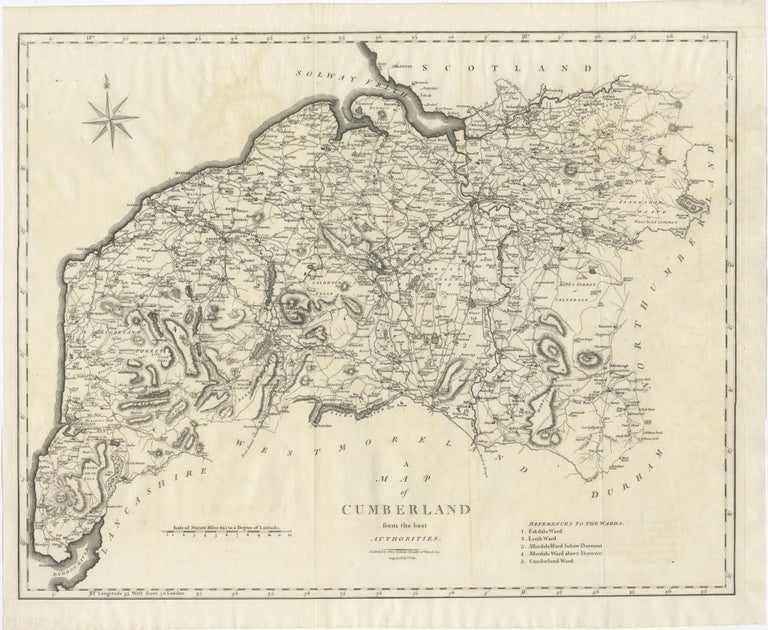 Large Antique County Map of Cumberland, England For Sale at 1stDibs