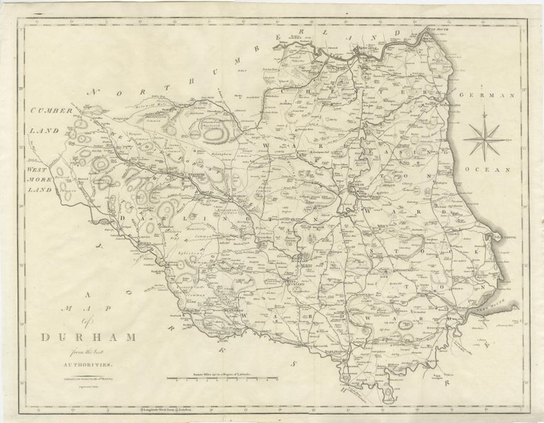Large Antique County Map of Durham, England For Sale at 1stDibs
