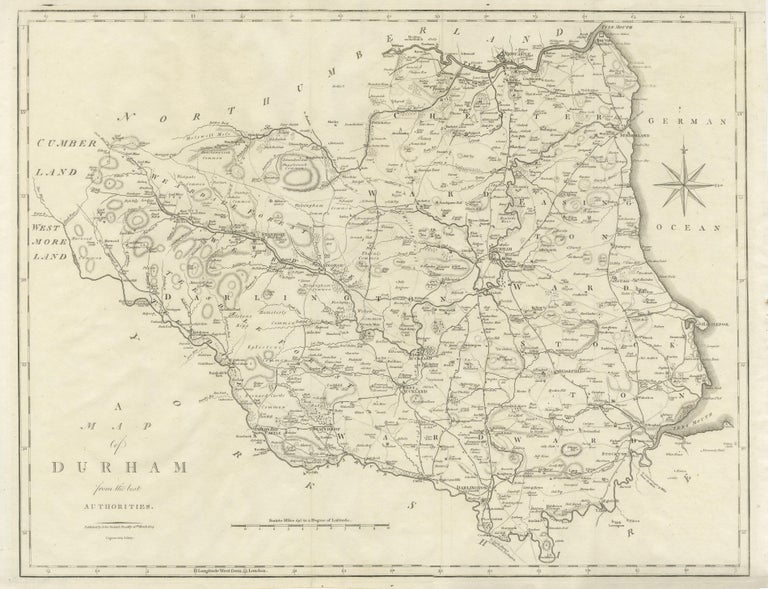 Large Antique County Map of Durham, England For Sale at 1stDibs