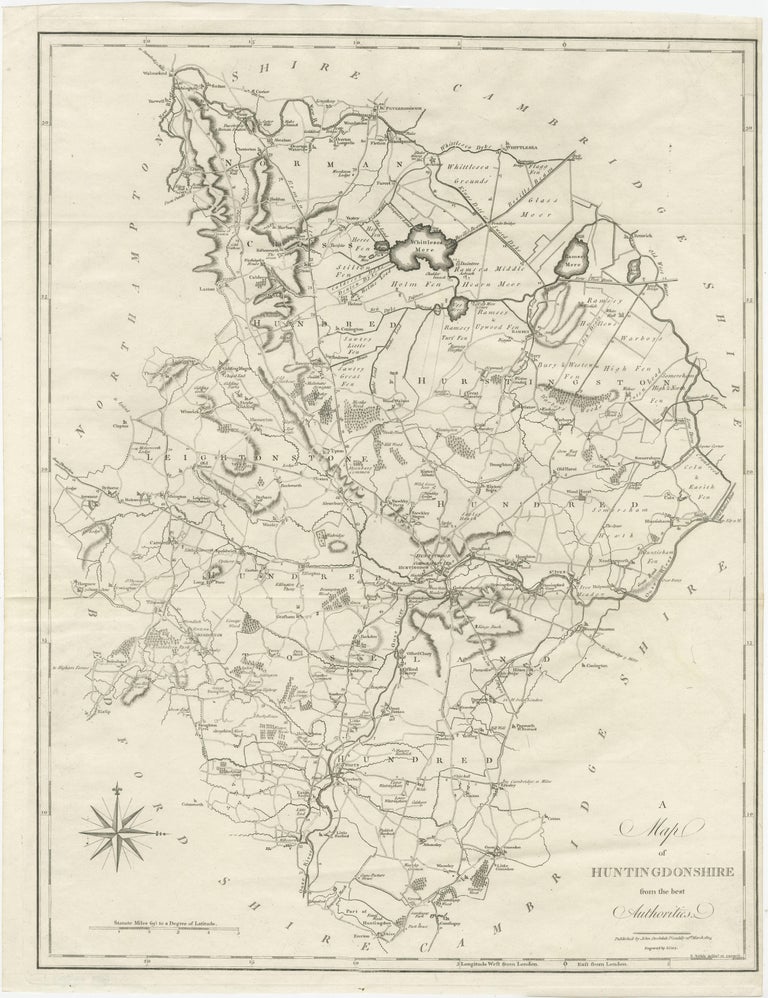 Large Antique County Map of Huntingdonshire, England For Sale at 1stDibs