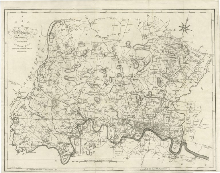 Large Antique County Map of Middlesex, England For Sale at 1stDibs