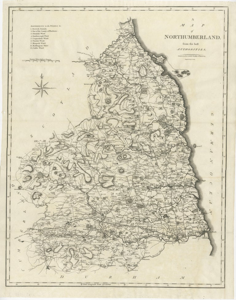 Large Antique County Map of Northumberland, England For Sale at 1stDibs