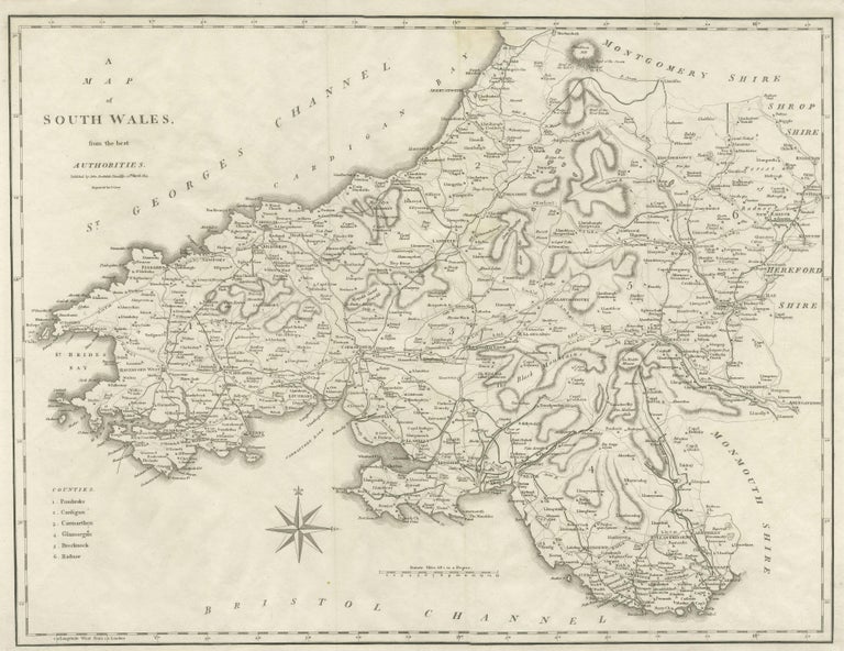 Large Antique County Map of South Wales, England For Sale at 1stDibs