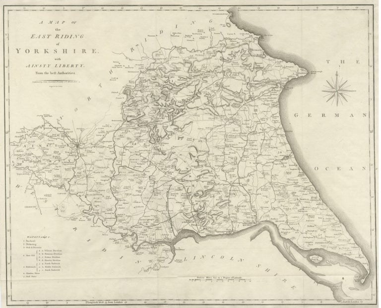 Large Antique County Map of the East Riding of Yorkshire, England For ...