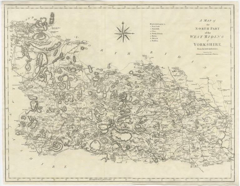 Large Antique County Map of the West Riding of Yorkshire (North Part ...