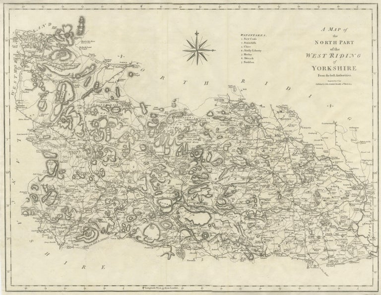 Large Antique County Map of the West Riding of Yorkshire (North Part ...
