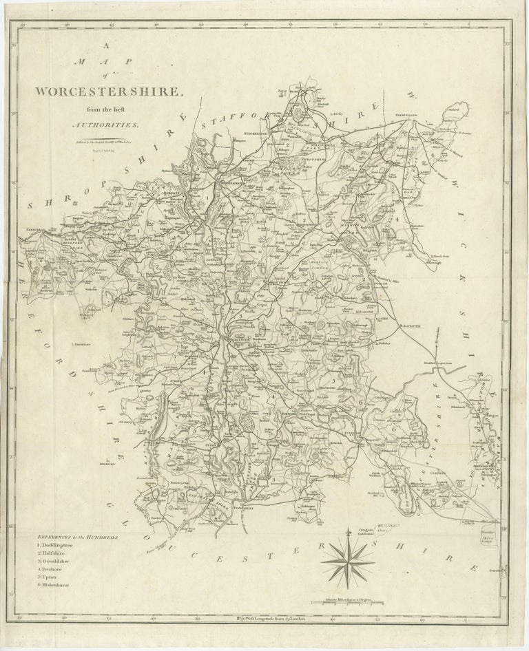 Large Antique County Map of Worcestershire, England For Sale at 1stDibs