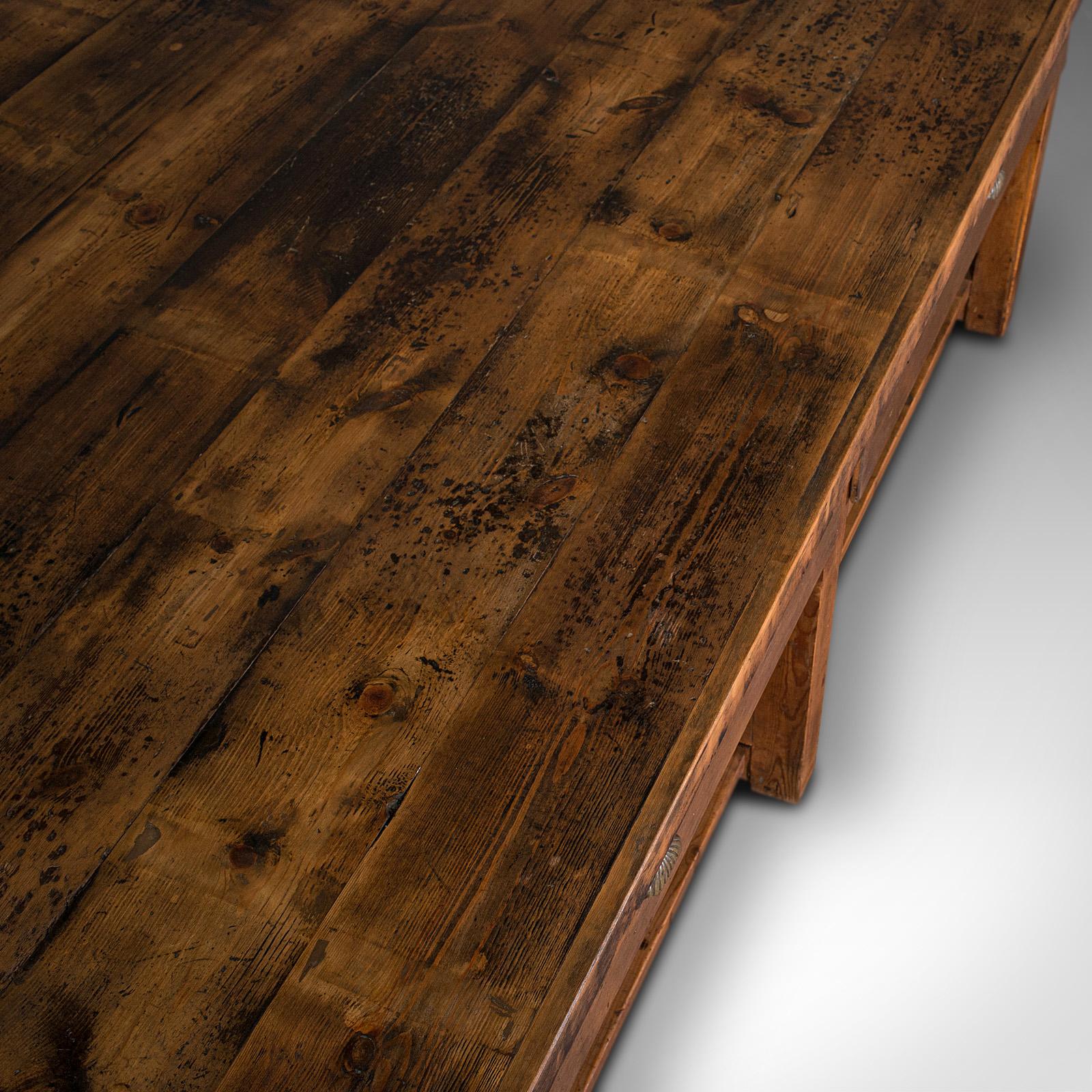 Large Antique Craftsman's Table, Pine, Kitchen Island, Retail, Bench ...